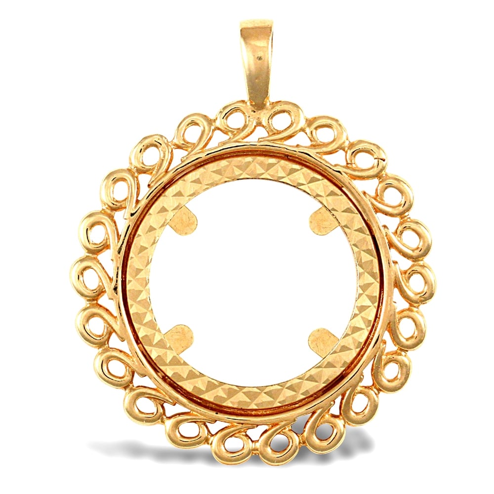 Solid 9ct Yellow Gold Loop Spiral Frame Full Sovereign Coin Mount Pend ...